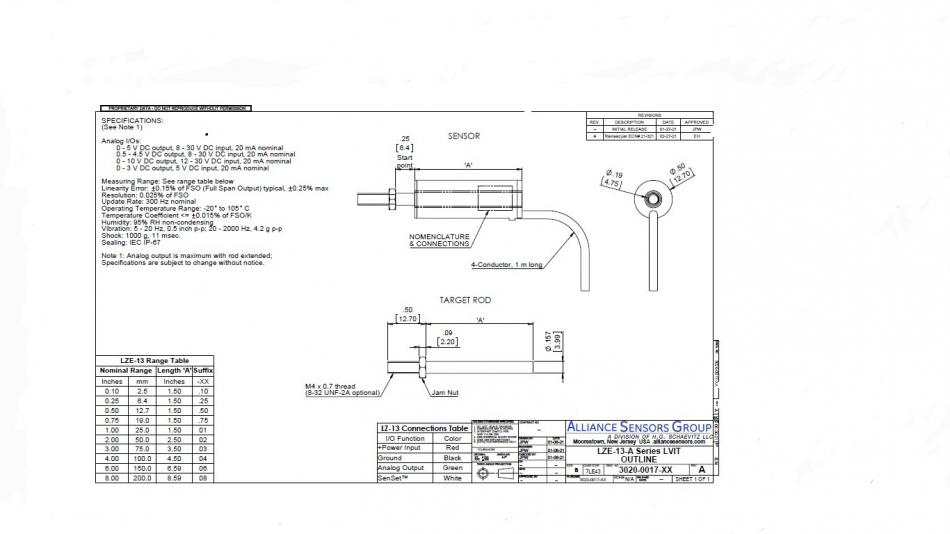 LVIT Linear Position Sensor LZ-13 Series: Miniature LVIT Linear Position Sensor LZ-13 Series: Miniature